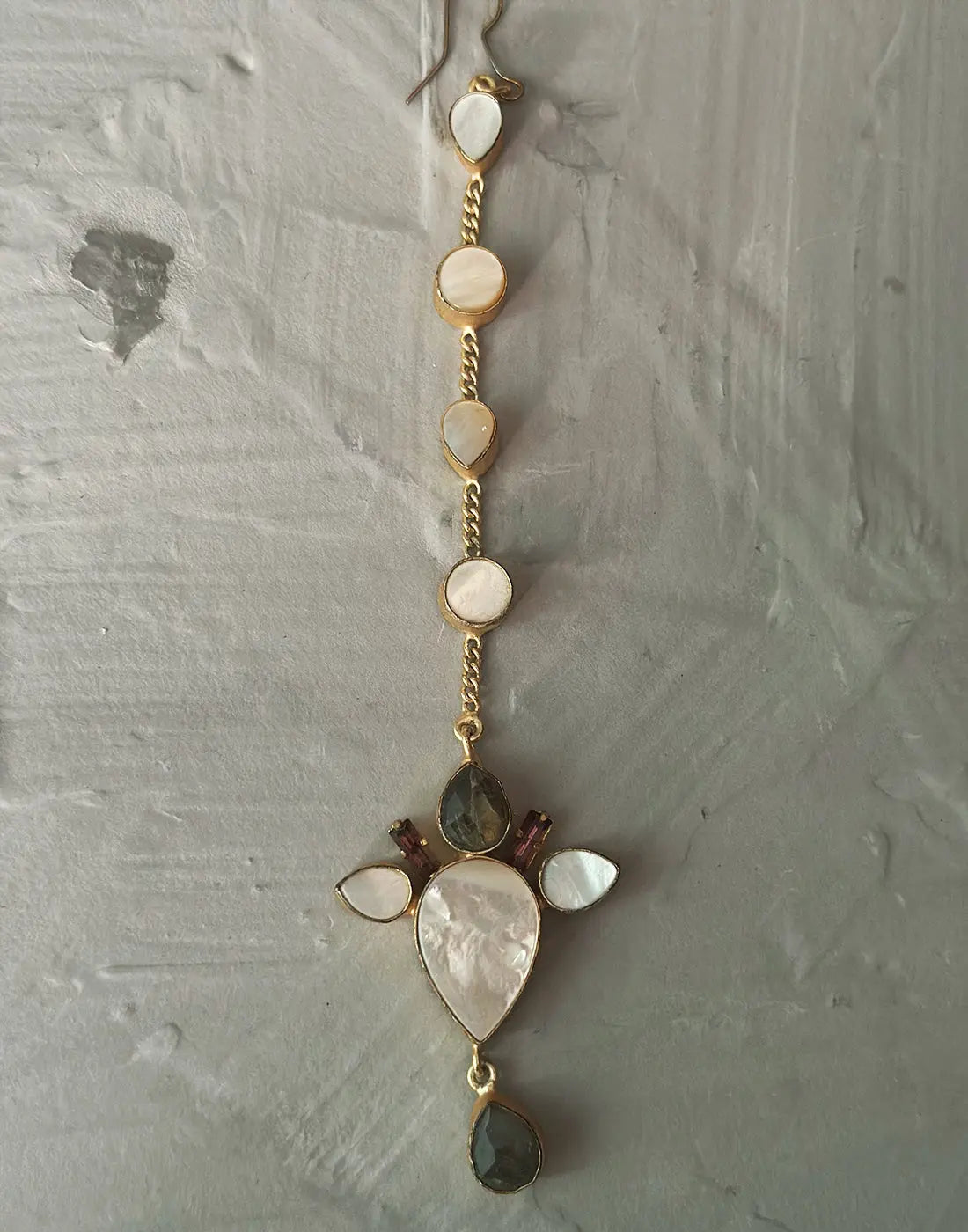Labradorite & MOP Maang Tikka / Bindi - Handmade Jewellery from Dori